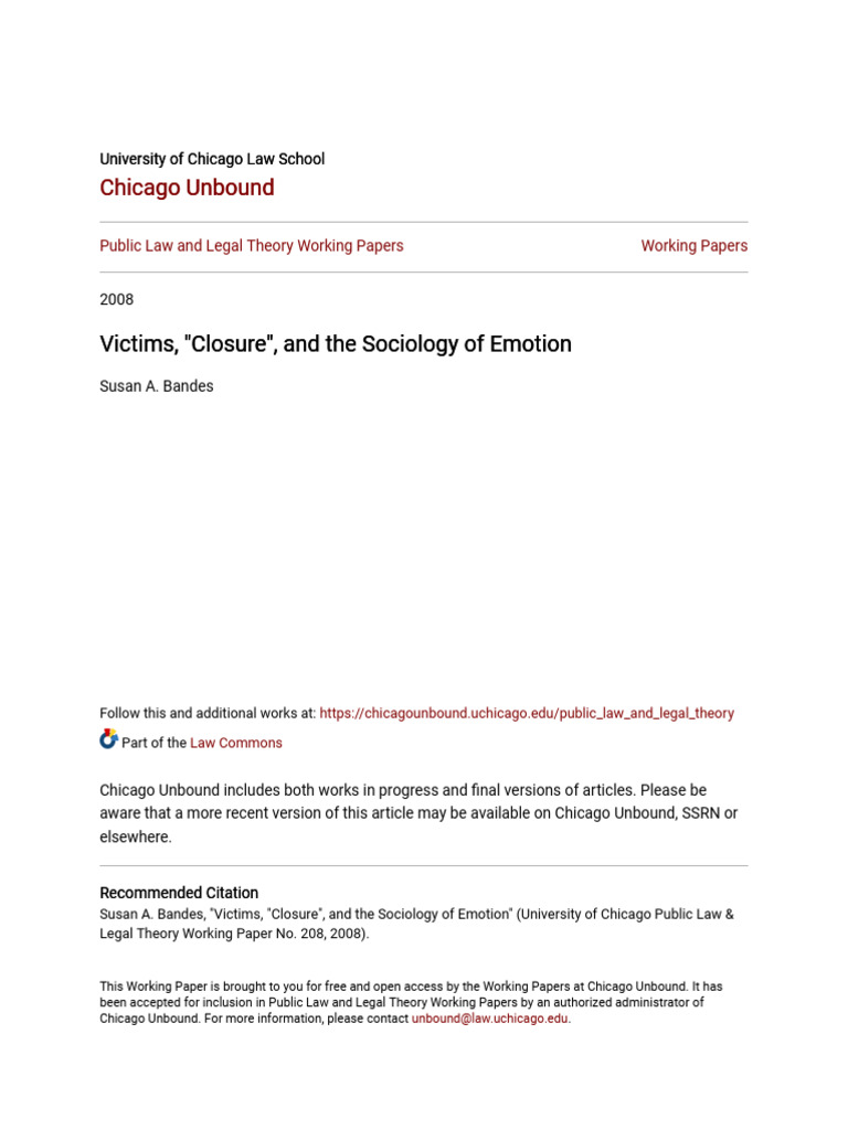 BANDES 2008 Victims Closure and The Sociology of Emotion | PDF ...