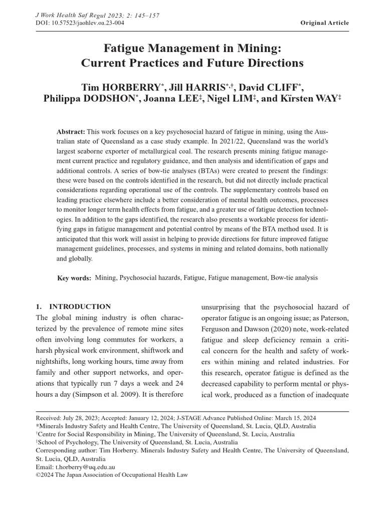 Fatigue Management in Mining Practices | PDF | Occupational Safety And ...