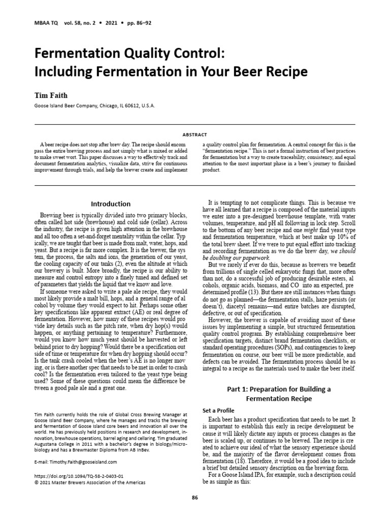 Fermentation Quality Control Beer Recipe | PDF | Brewing | Beer