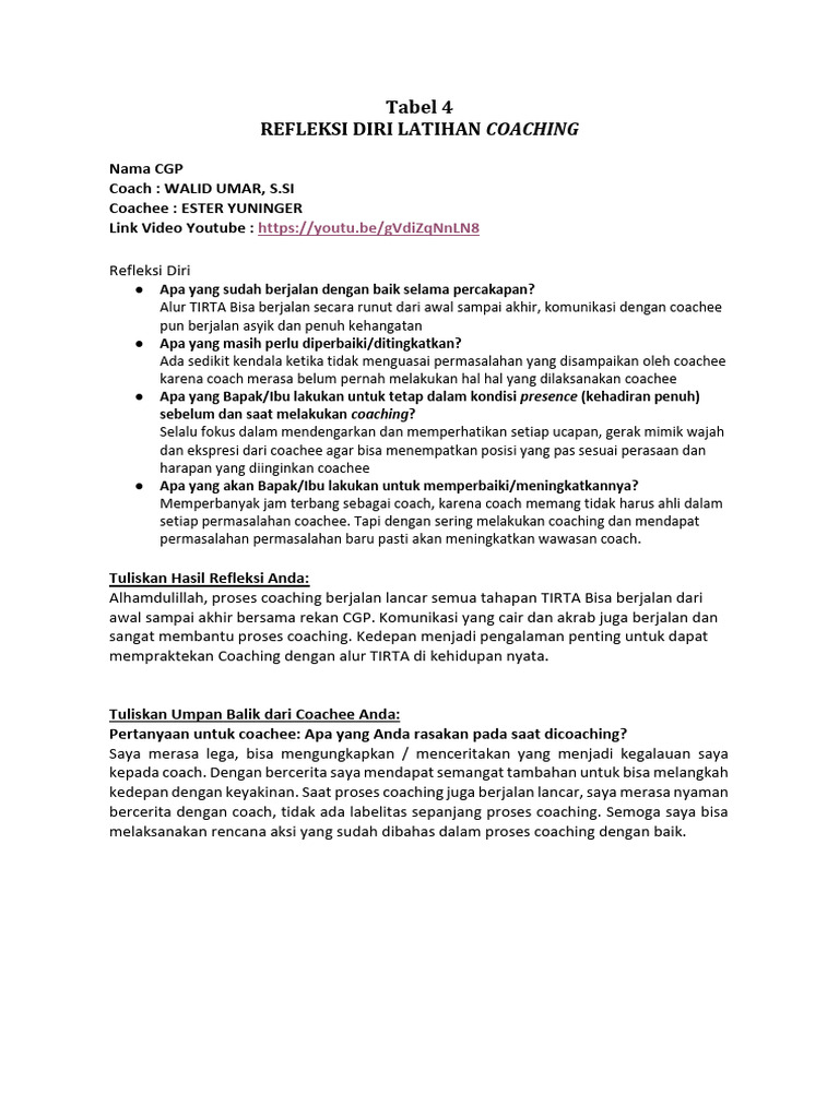 Refleksi Coaching 3 Kasus - WALID UMAR (PGP A11) Modul 2.3 | PDF | Karier & Perkembangan