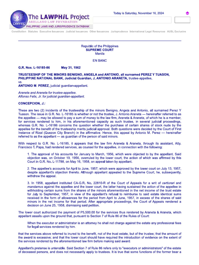 Trusteeship of The Minors Benigno, Angela and Anotion, All Surnamed ...