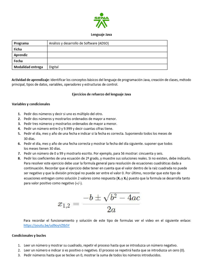 Taller Java Refuerzo | PDF | Ecuaciones | Lenguaje de programación