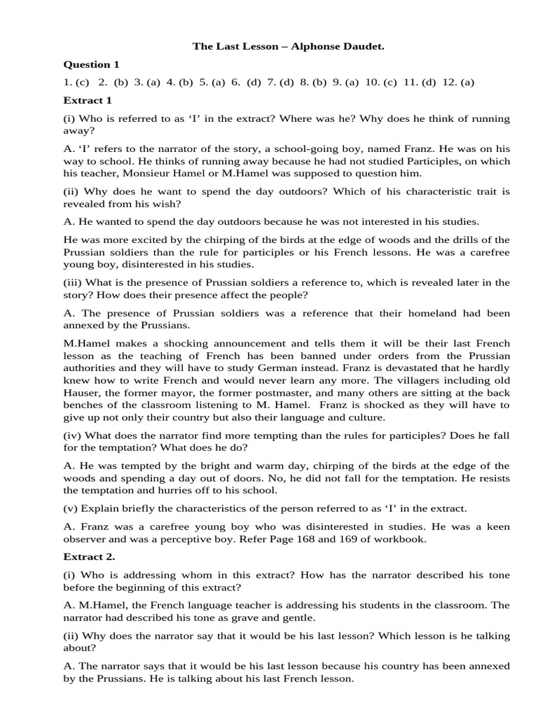 The Last French Lesson Explained | PDF