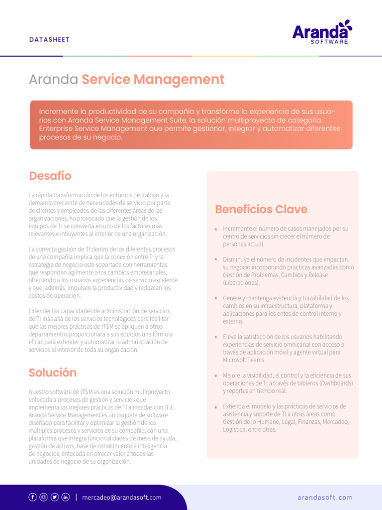 Data Sheet ASMS Aranda Software 2022 V3 | PDF | Itil | It Service Management