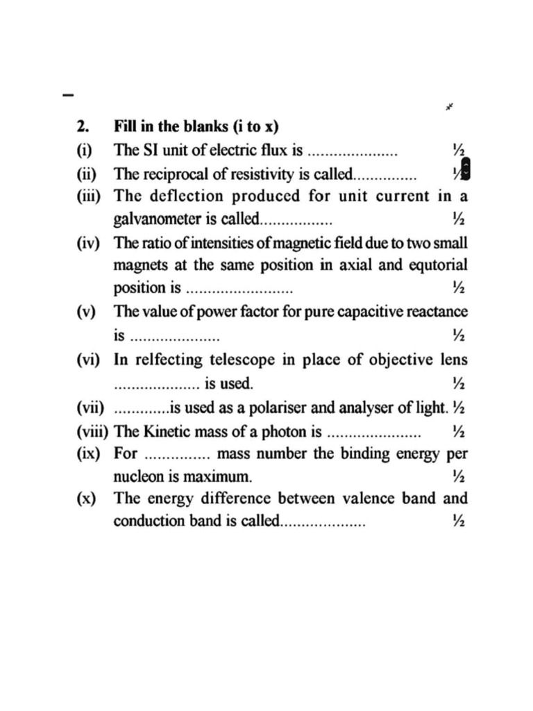 Physics - Fill in The Blanks - 2 | PDF