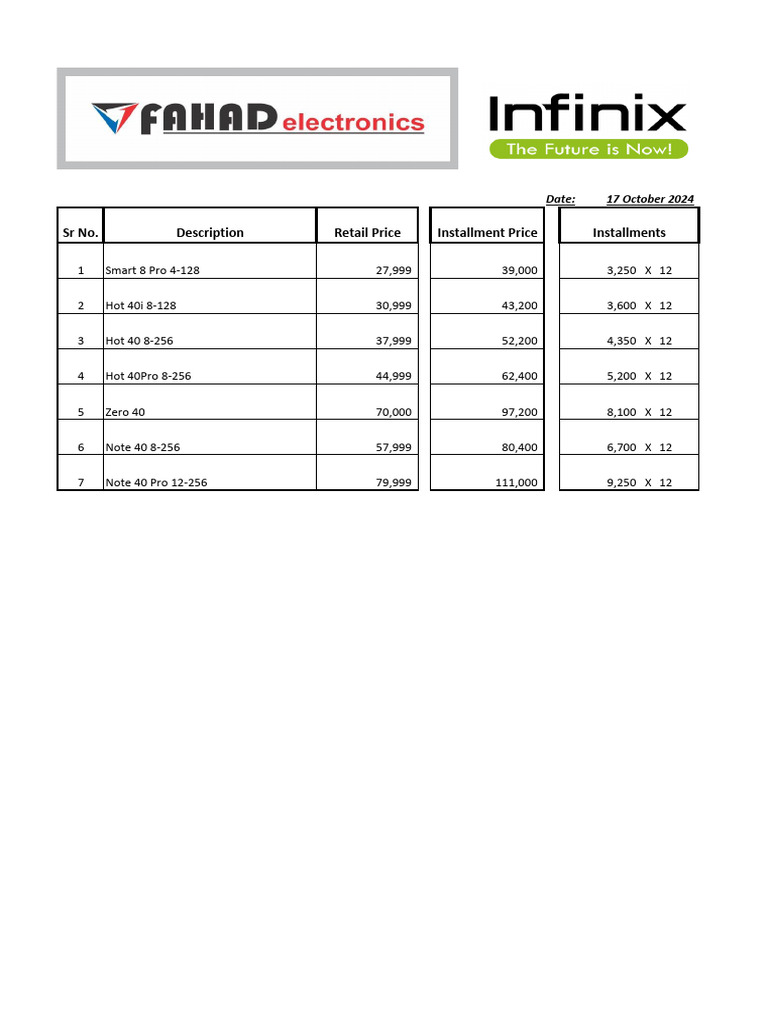 Infinix Installment 17-10-2024 | PDF | Computers