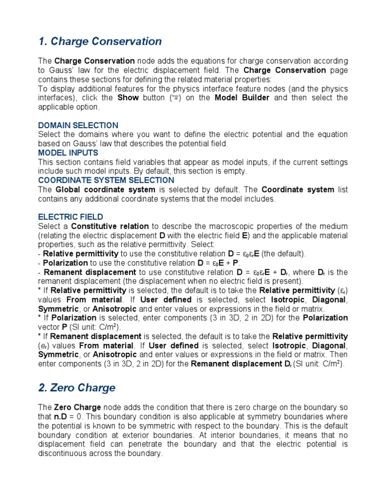 COMSOL Electrostatics Charge Conservation | PDF | Electric Field ...