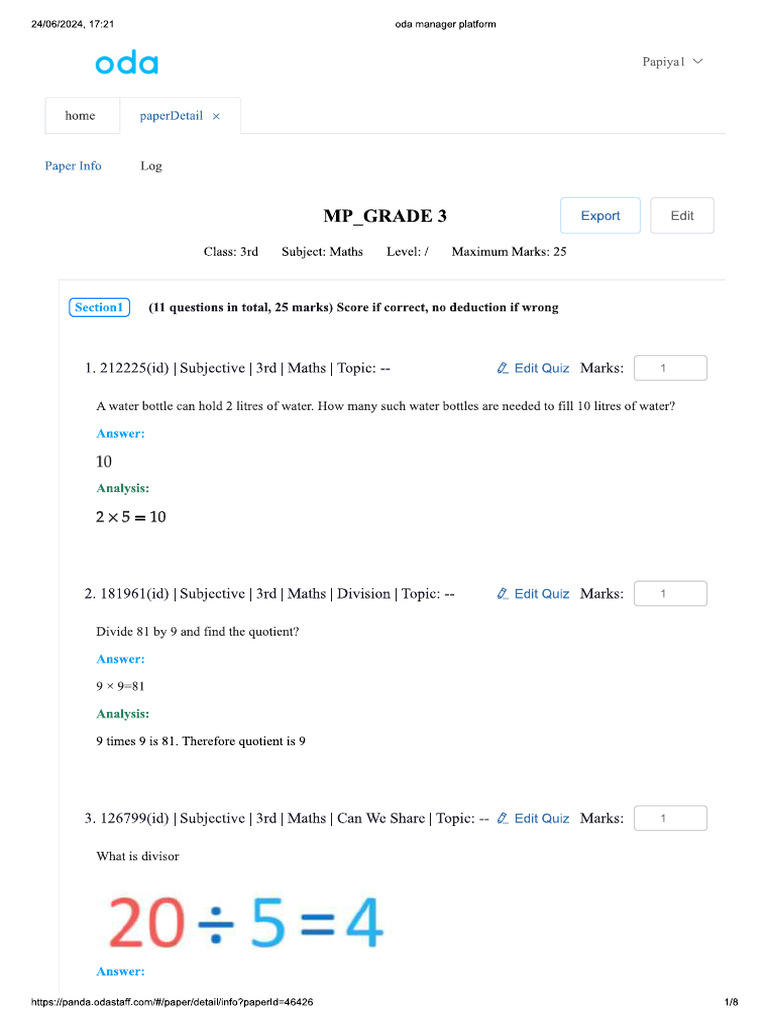 Subjective Test Answer Sheet (MATH) | PDF
