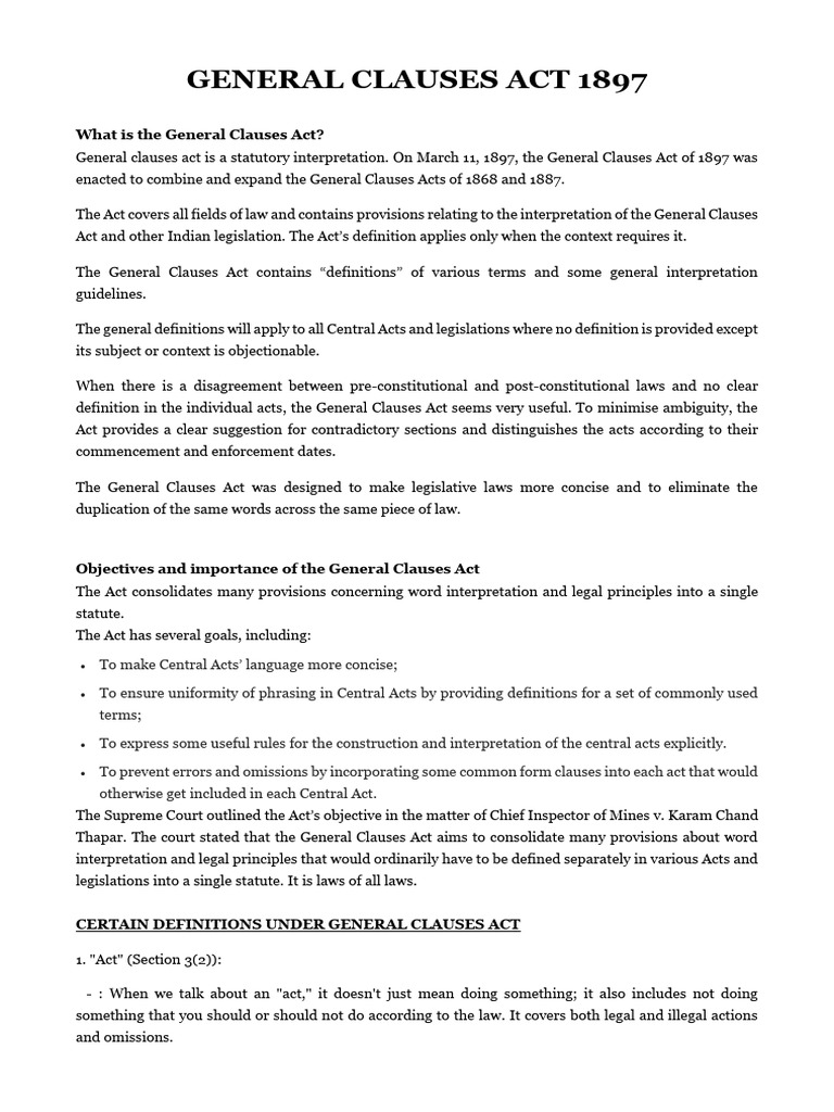 General Clauses Act 1897 | PDF | Affidavit | Statutory Interpretation