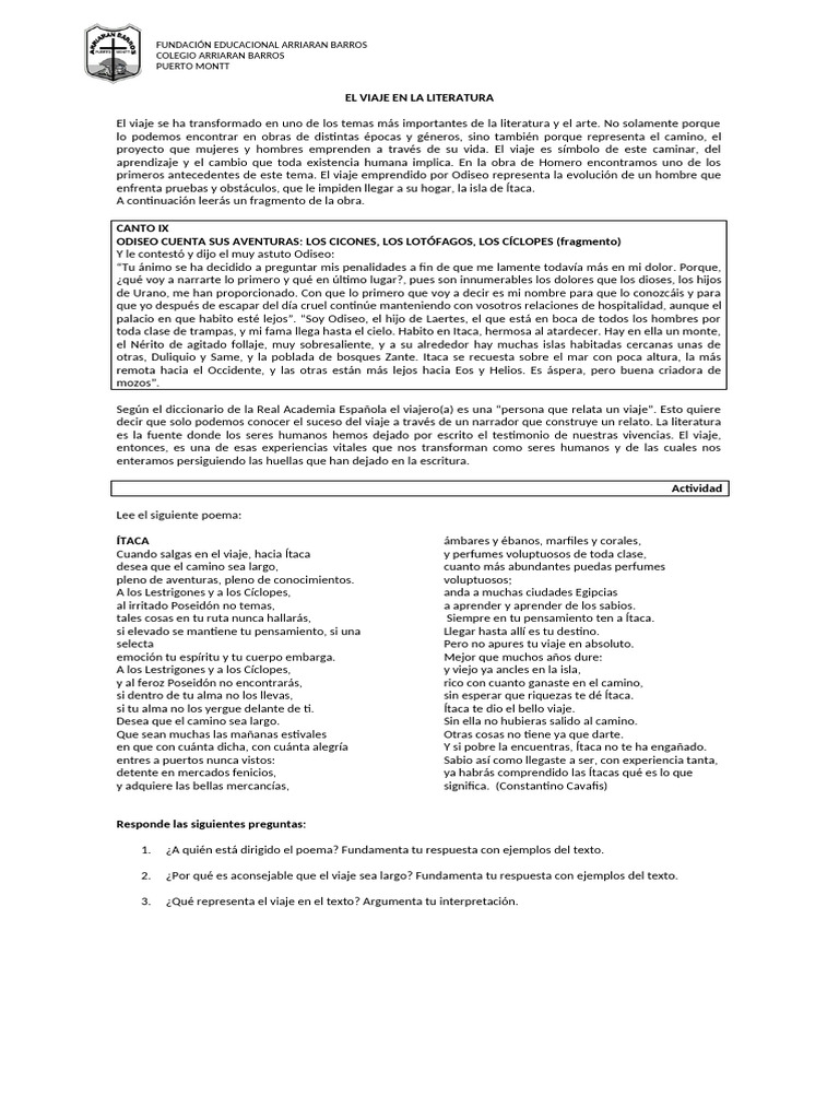 Guía El Viaje 1° Medio A y B | PDF | Odiseo