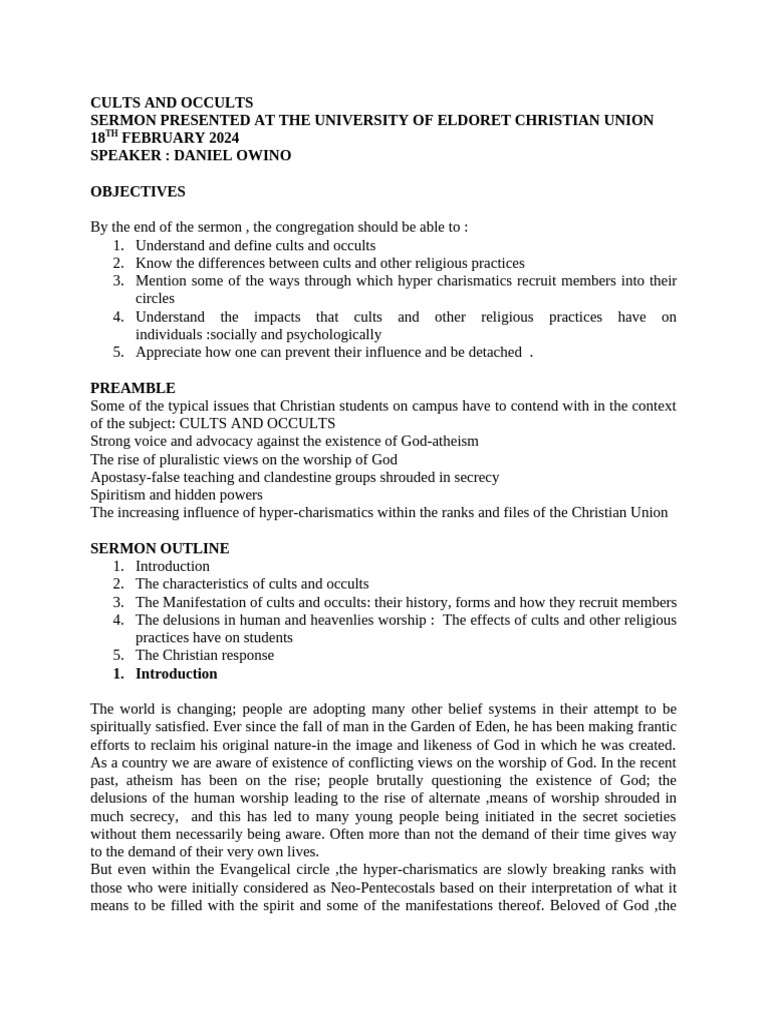 Cults and Occults - Uoe Christian Union | PDF | God | Bible