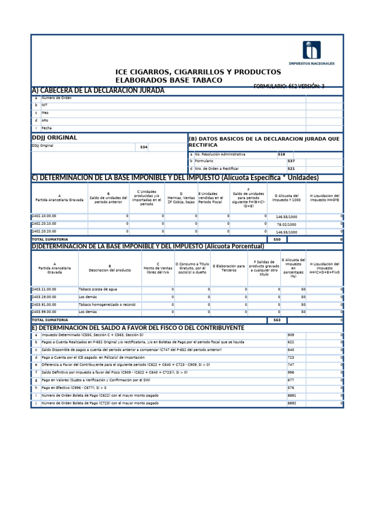 Form 652 Ice Cigarros Formato | PDF | Impuestos | Finanzas del gobierno