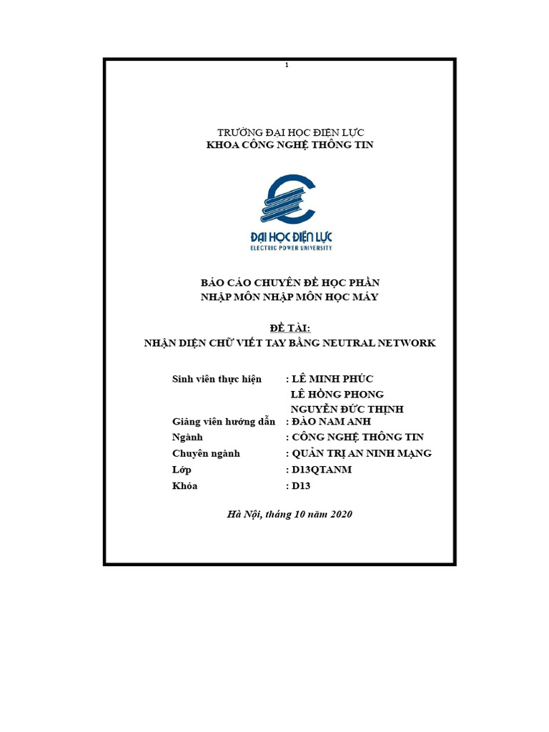 Bao Cao Tieu Luan Mon Nhap Mon Hoc May Truong Dai Hoc Dien Luc 79310 | PDF