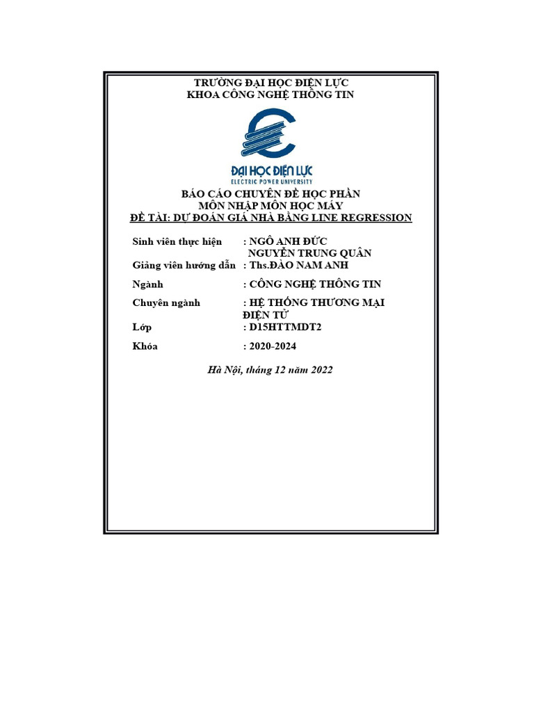 Bao Cao Nhap Mon Hoc May Truong Dai Hoc Dien Luc 79431 | PDF
