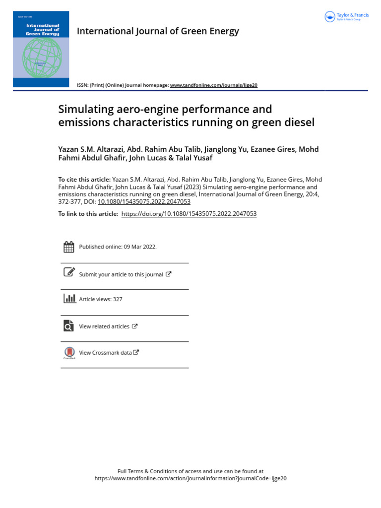 Simulating Aero-Engine Performance and Emissions Characteristics ...
