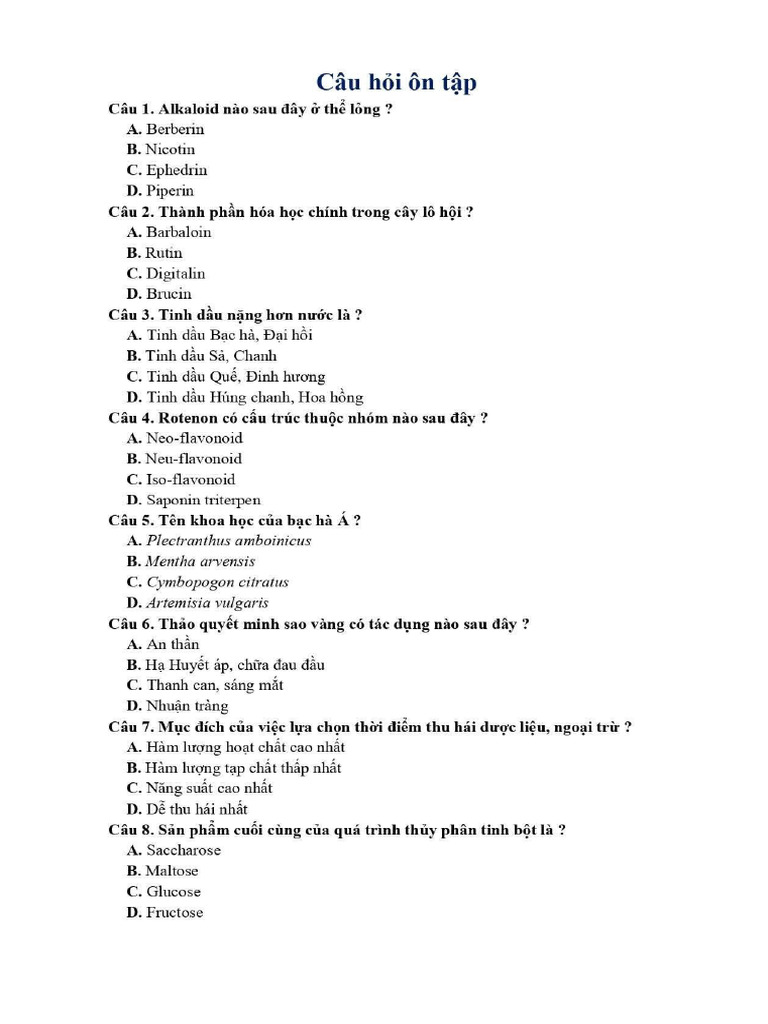 Câu hỏi ôn tập - K14 | PDF