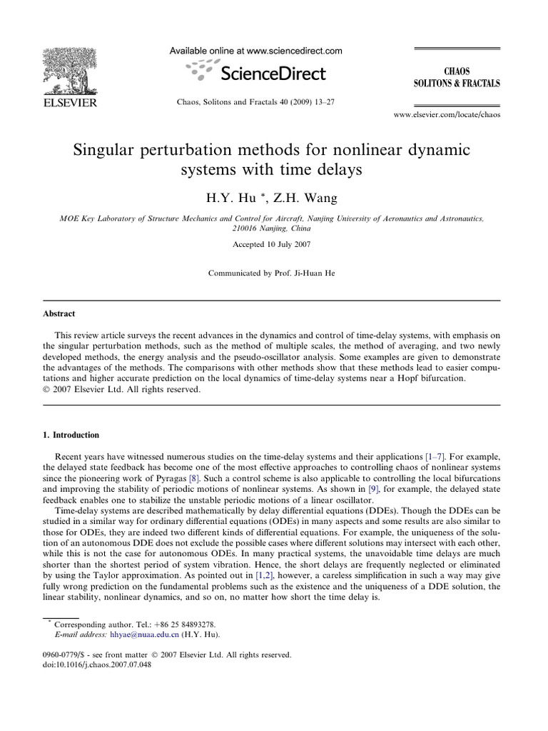 2007 - Singular Perturbation Methods For Nonlinear Dynamicn | PDF | Stability Theory | Dynamical ...