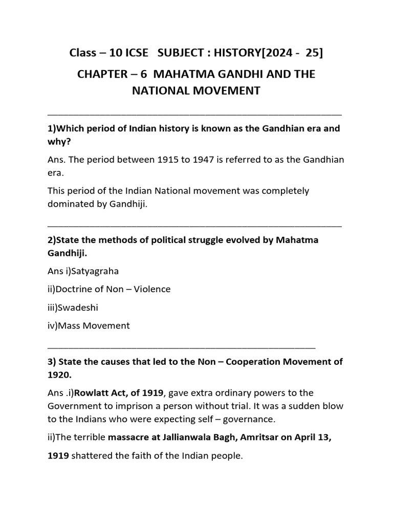 10 History Chapter 6 Gandhiji | PDF | Mahatma Gandhi | British Raj