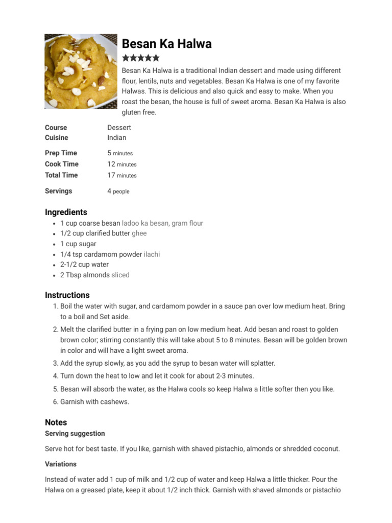 Besan Ka Halwa - Manjula's Kitchen | PDF | Cooking, Food & Wine