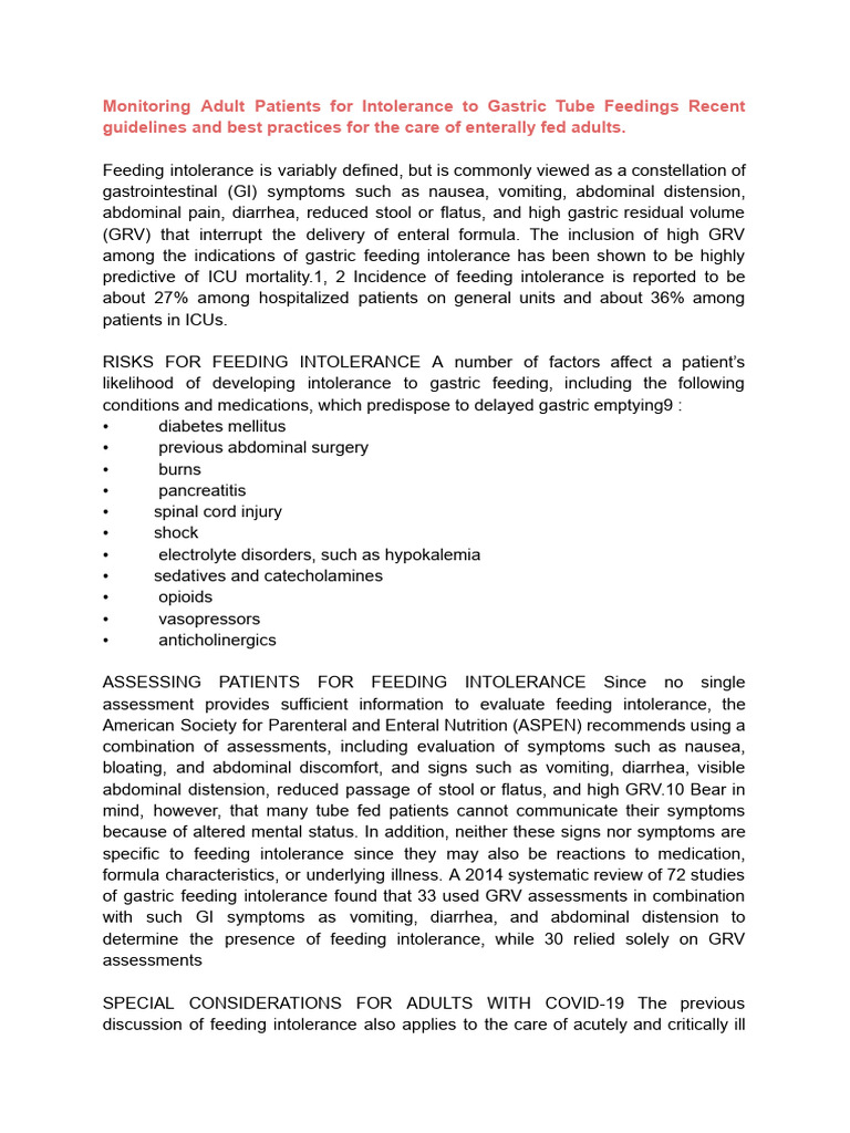 Monitoring Adult Patients For Intolerance To Gastric Tube Feedings ...
