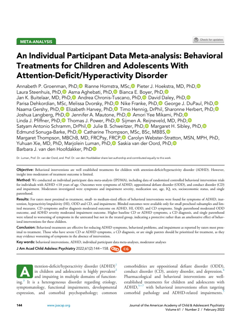 An Individual Participant Data Meta Analysis Beha | PDF | Attention Deficit Hyperactivity Disorder