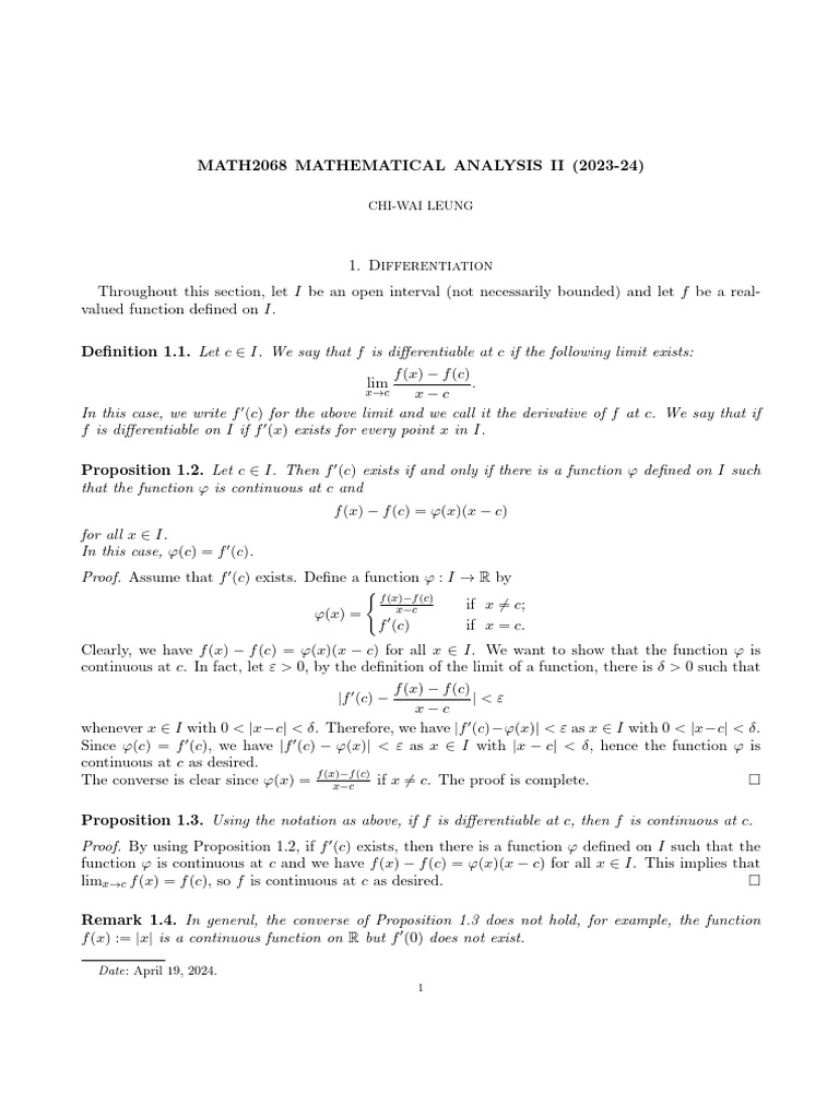 Mathematical Analysis II (23-24) 19aprv2 | PDF | Function (Mathematics) | Continuous Function