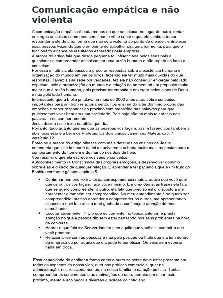Comunicação Empática e Não Violenta | PDF | Empatia | Comunicação
