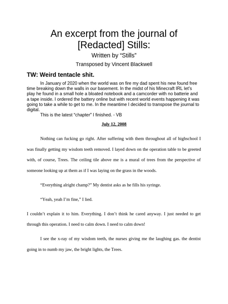 An Excerpt From The Journal of (Redacted) Stills | PDF