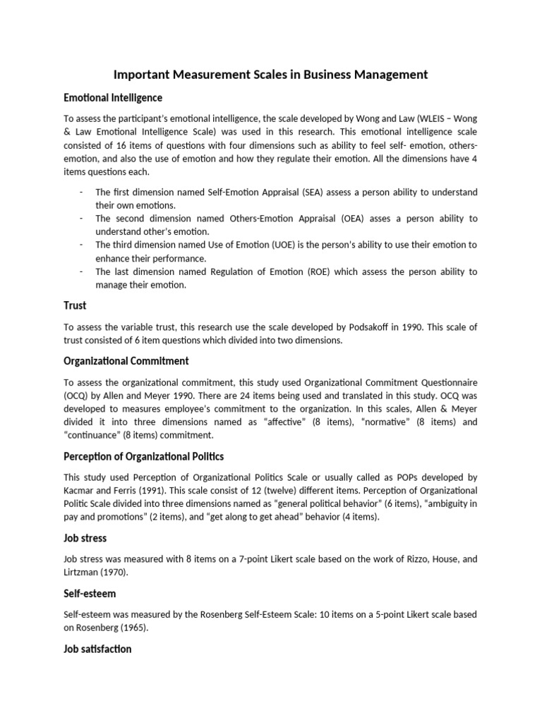 Important Measurement Scales | PDF | Cognition | Psychology