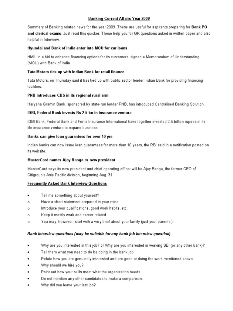 Bank Interview Questions (May Be Suitable For Any Bank Job Interview ...