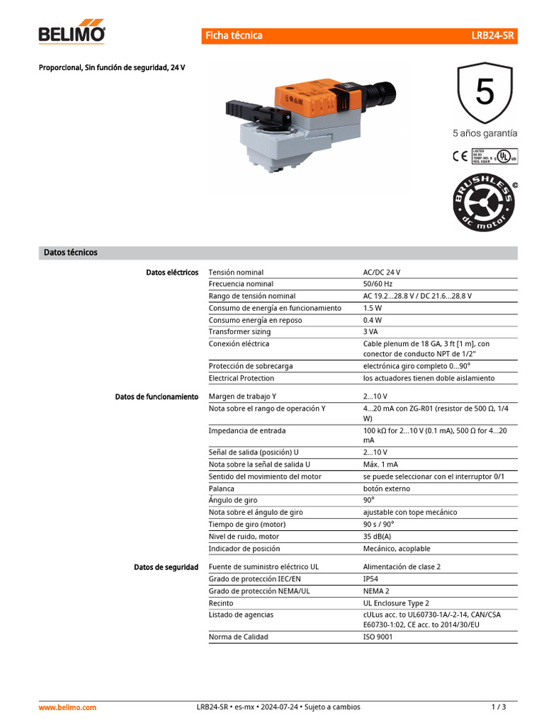 Belimo LRB24-SR Datasheet Es-Mx | PDF | Ingenieria Eléctrica | Electricidad