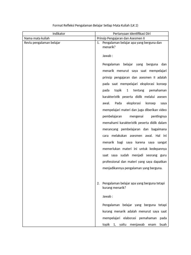Refleksi PPdA II | PDF | Karier & Perkembangan
