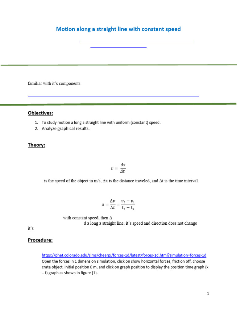 Motion Experiment | PDF | Force | Speed