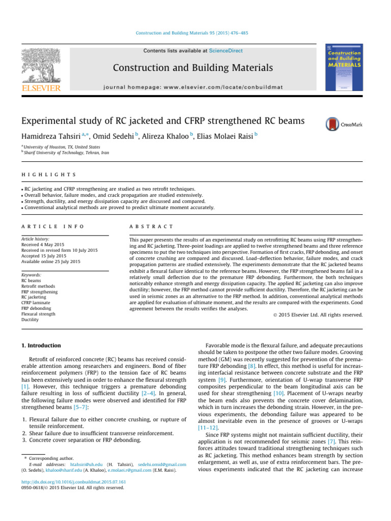 Rc Jacketed And Cfrp Strengthened Rc Beams Pdf Fracture Strength Of Materials