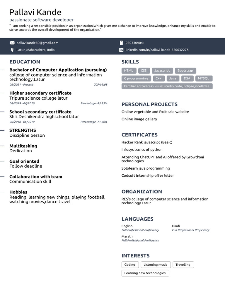 Pallavi's Updated Resume | PDF | Computing | Software Engineering