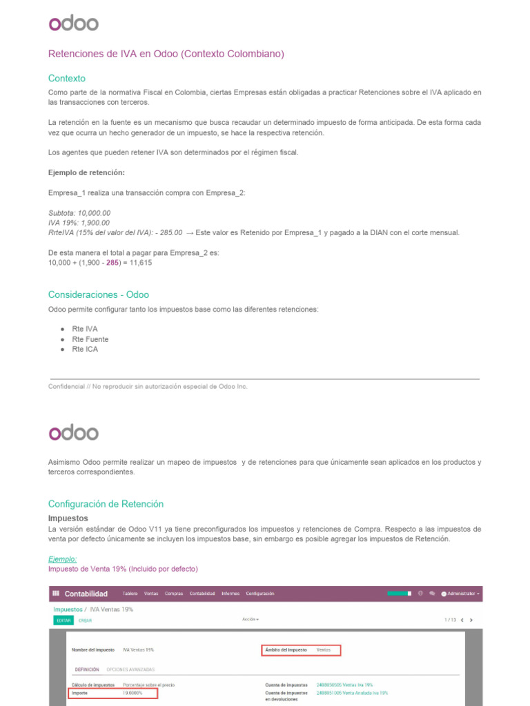 Retencion de IVA - Odoo (Colombia) - V2 | PDF | Impuestos | Impuesto al valor agregado