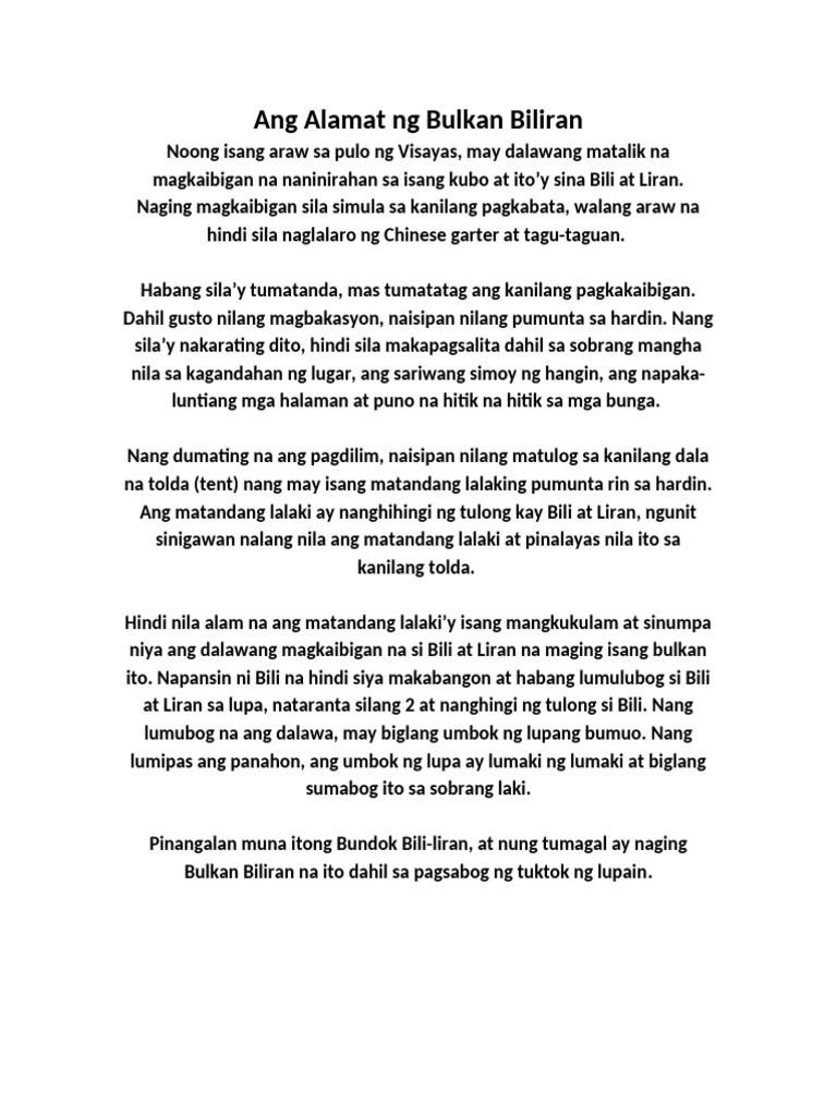 Ang Alamat NG Bulkan Biliran | PDF