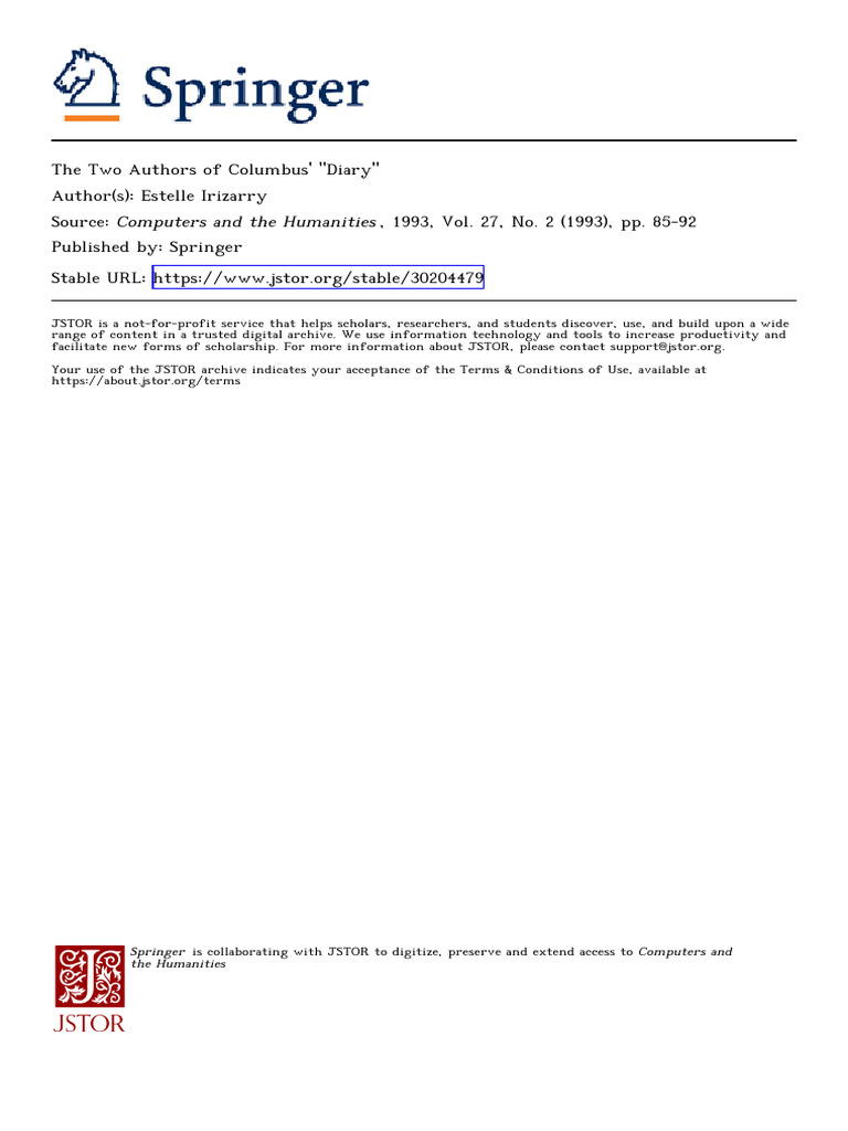 Irizarry-Two Authors Columbus Diary | PDF | Christopher Columbus ...