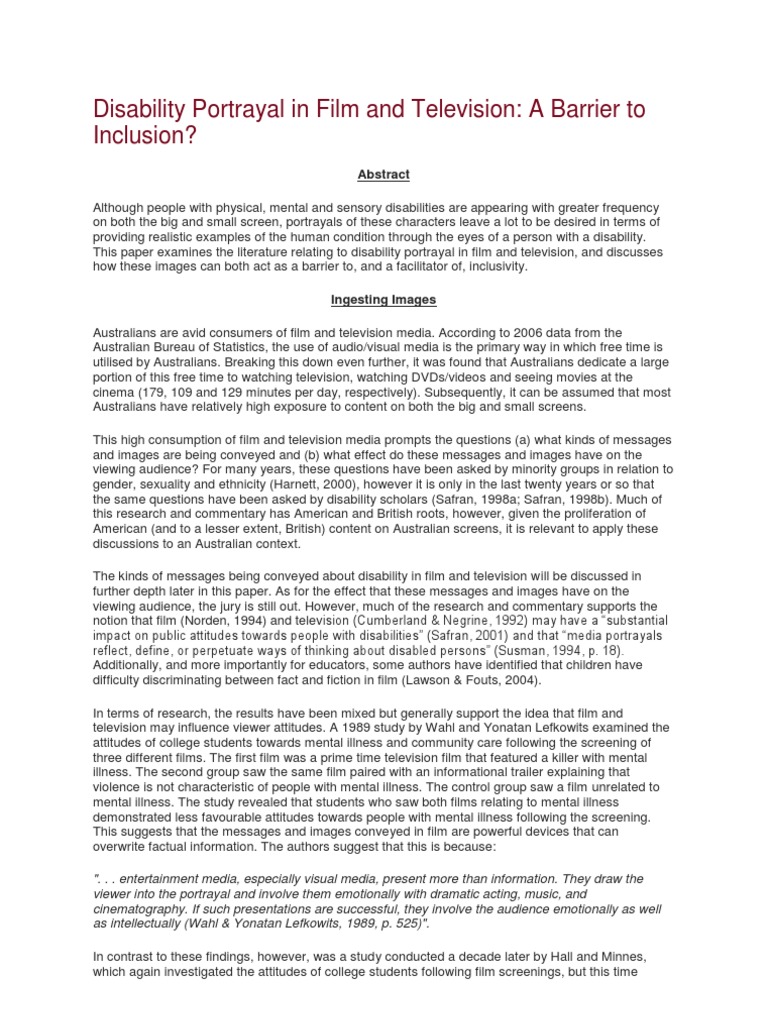 Disability Portrayal in Film and Television | PDF | Disability ...