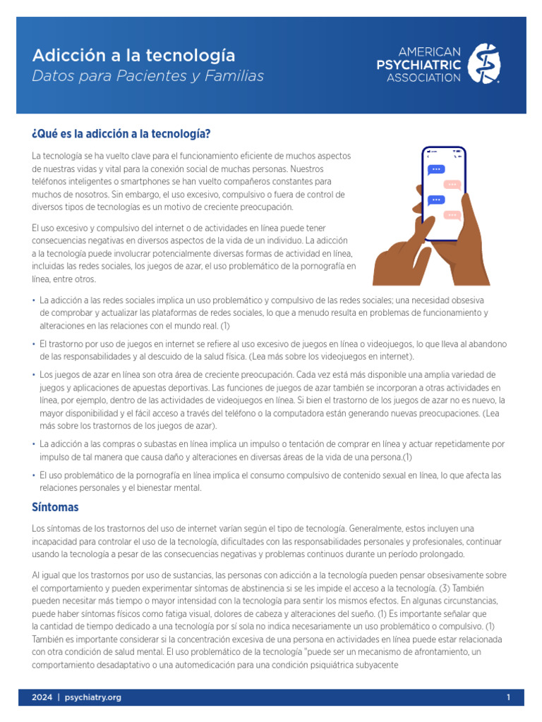 6 3 24 Technology Handout Spanish | PDF | Salud mental | Sicología