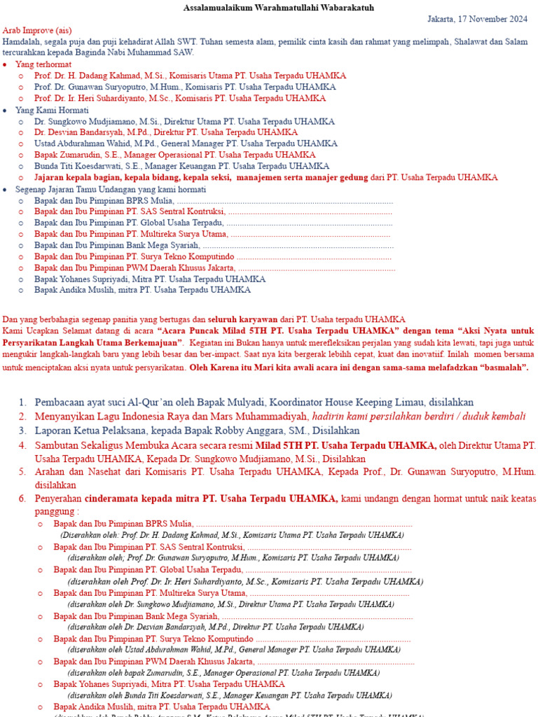 Milad 5 Tahun PT. Usaha Terpadu UHAMKA | PDF