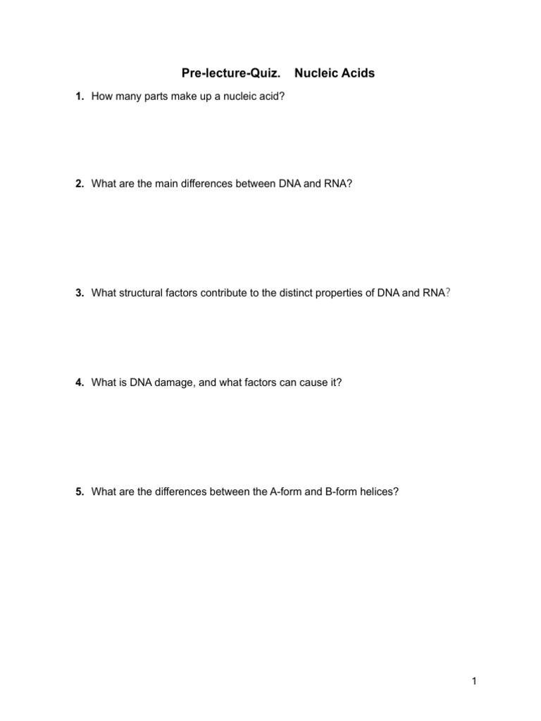 Pre Lecture Quiz 2 Nucleic Acids | PDF