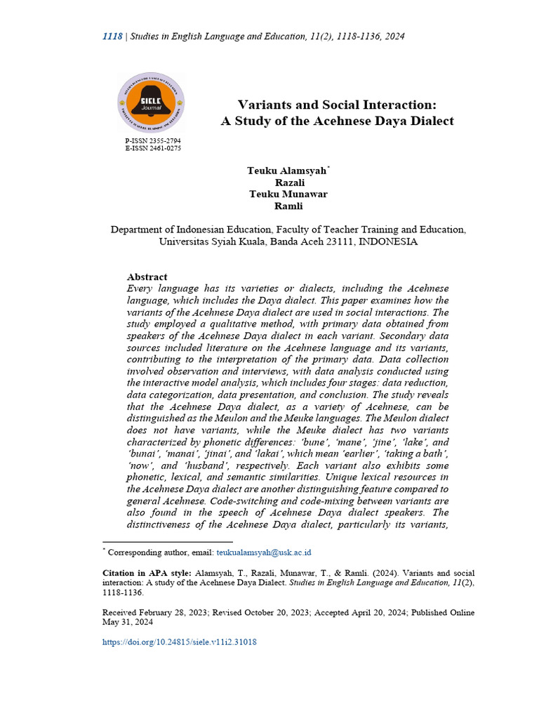 Variants and Social Interaction A Study of The Ace | PDF | Dialect ...