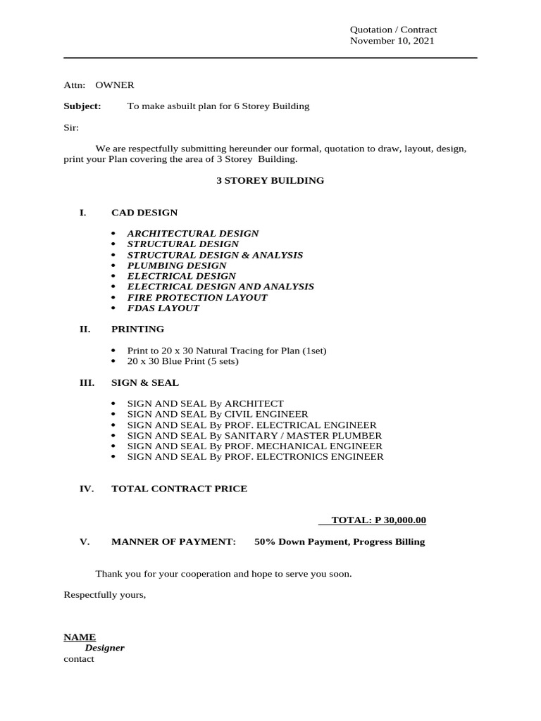 Quotation For Building Plan | PDF