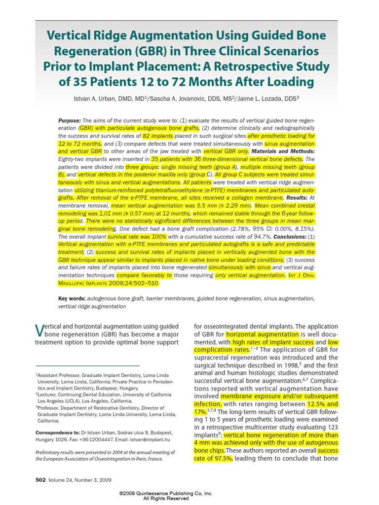 Vertical Ridge Augmentation Using Guided Bone Regeneration (GBR) in ...
