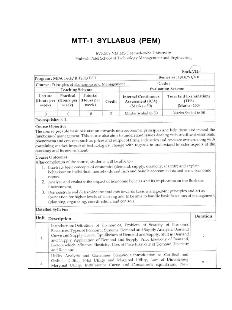 MTT-1 Syllabus (PEM) | PDF