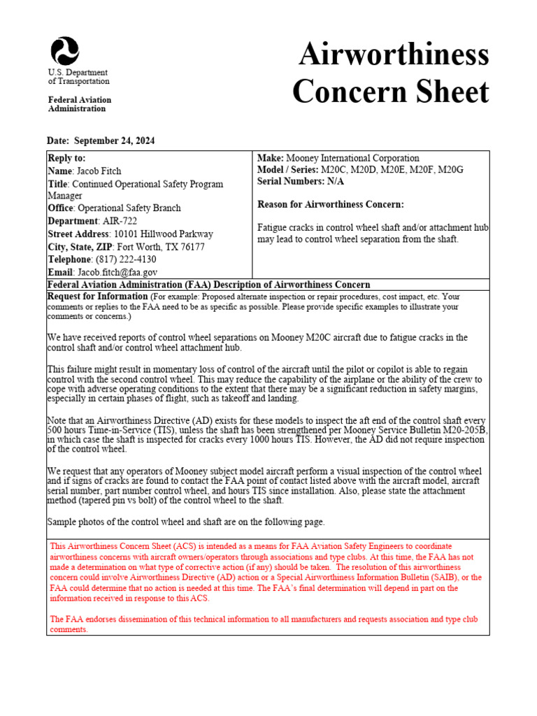 2024-09-25 Mooney Control Wheel | PDF | Federal Aviation Administration ...