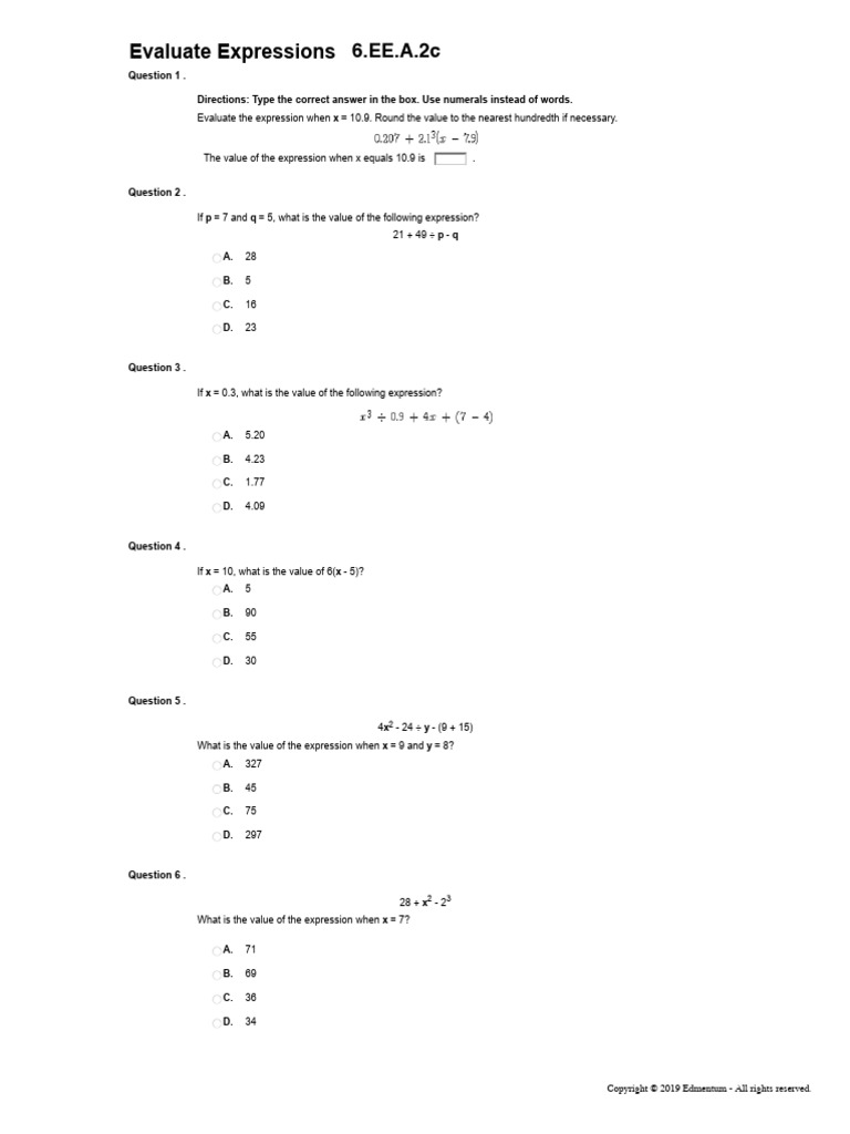 6.EE.A.2c - Evaluate Expressions | PDF | Fahrenheit | Celsius