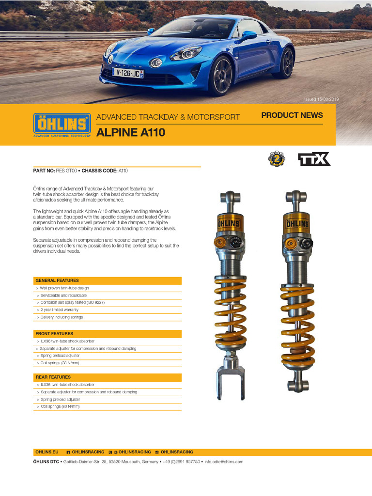 Alpine A110 Öhlins Suspension Kit | PDF
