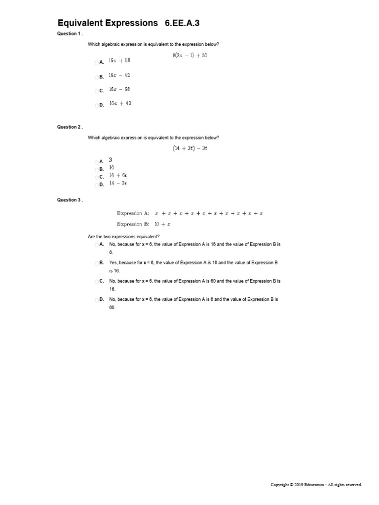 6.EE.A.3 - Equivalent Expressions | PDF | Algebra | Mathematics